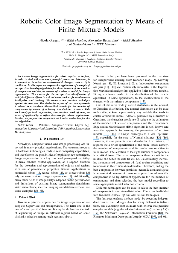 (PDF) Robotic Color Image Segmentation by Means of Finite Mixture Models