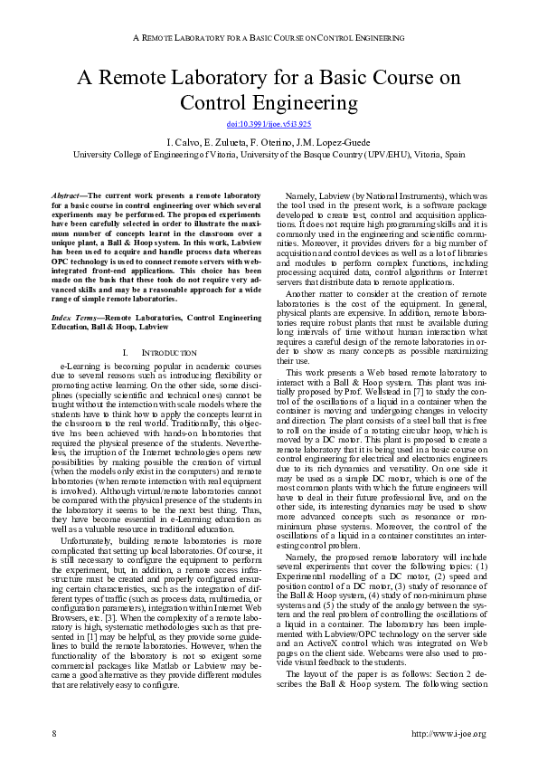 (PDF) A Remote Laboratory for a Basic Course on Control Engineering