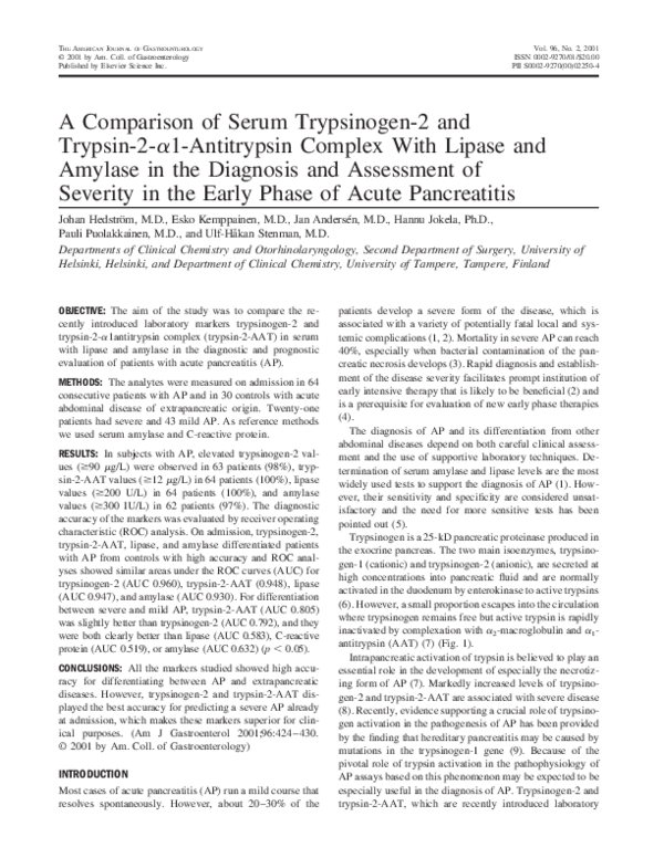 (PDF) A comparison of serum trypsinogen-2 and trypsin-2-alpha1 ...