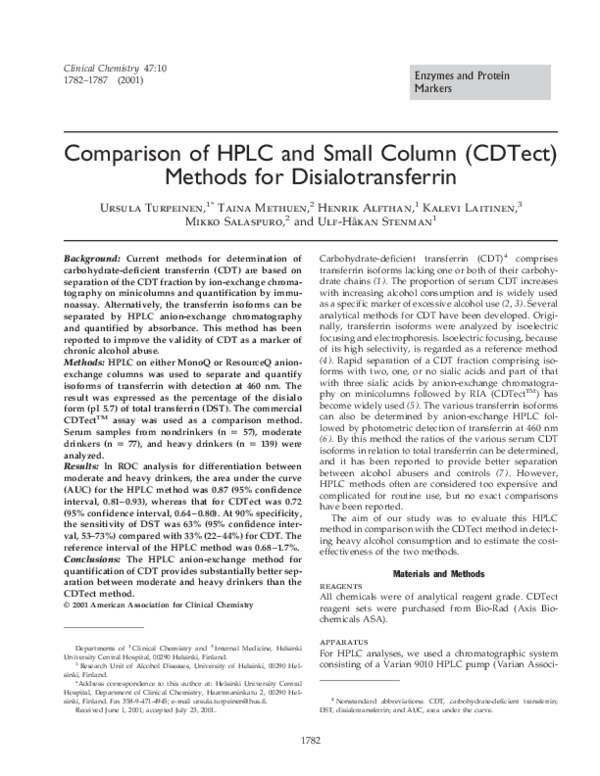 (PDF) Comparison of HPLC and small column (CDTect) methods for ...