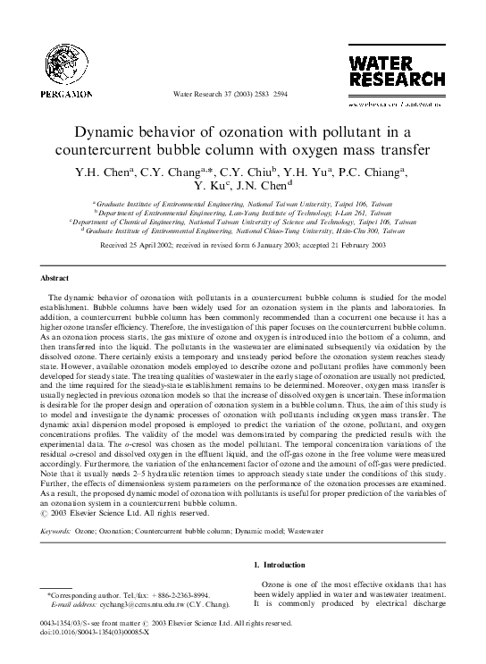 (PDF) Dynamic behavior of ozonation with pollutant in a countercurrent bubble column with oxygen ...
