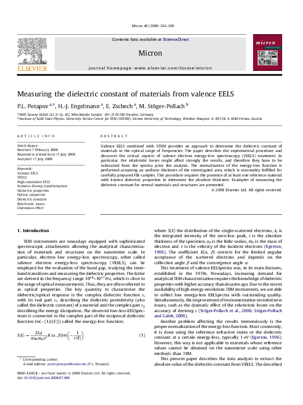 (PDF) Measuring the dielectric constant of materials from valence EELS