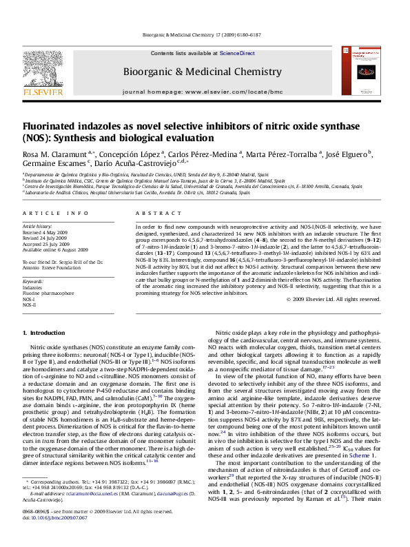 (PDF) Fluorinated indazoles as novel selective inhibitors of nitric ...