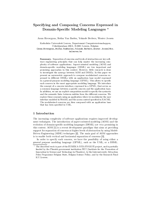 Pdf Specifying And Composing Concerns Expressed In Domain Specific Modeling Languages