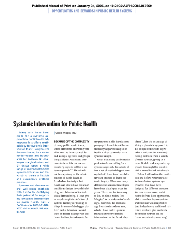 (PDF) Systemic Intervention for Public Health