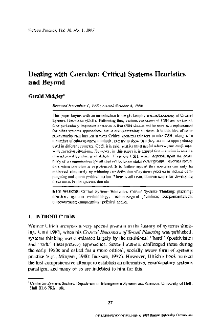 (PDF) Dealing with coercion: Critical Systems Heuristics and beyond