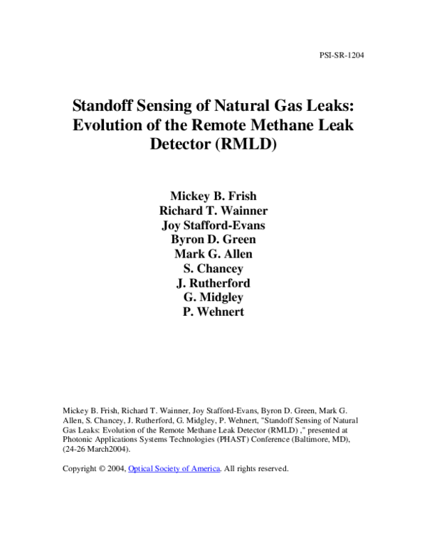 (PDF) Standoff sensing of natural gas leaks: evolution of the remote ...