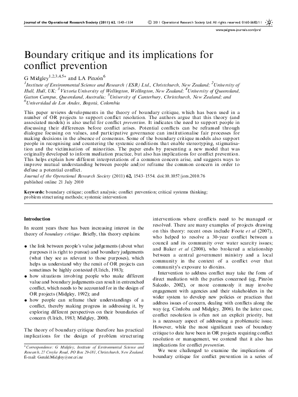 (PDF) Boundary critique and its implications for conflict prevention