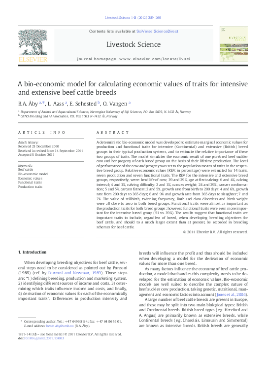 (PDF) A bio-economic model for calculating economic values of traits ...