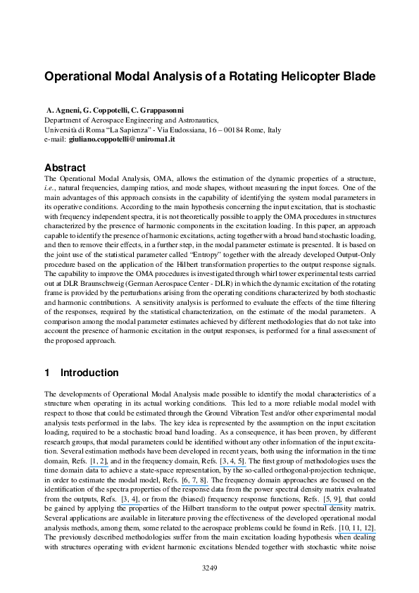 Pdf Operational Modal Analysis Of A Rotating Helicopter Blade