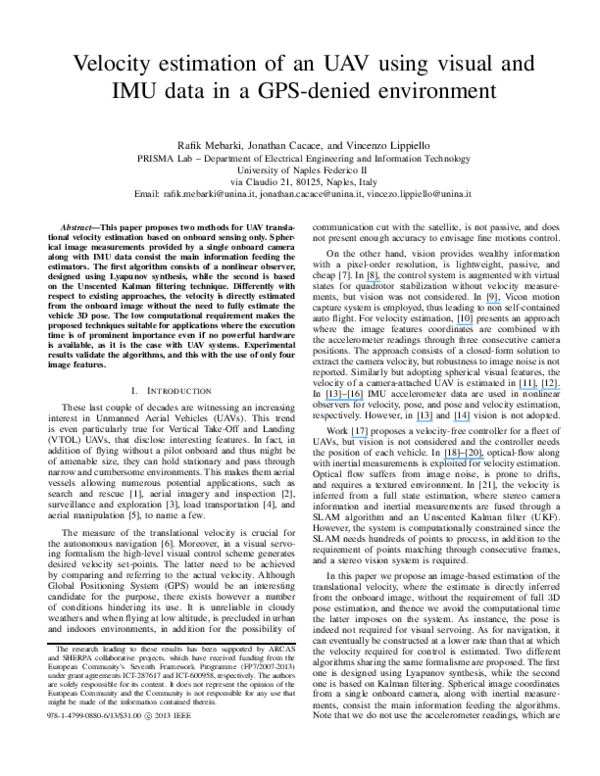 Pdf Velocity Estimation Of An Uav Using Visual And Imu Data In A Gps
