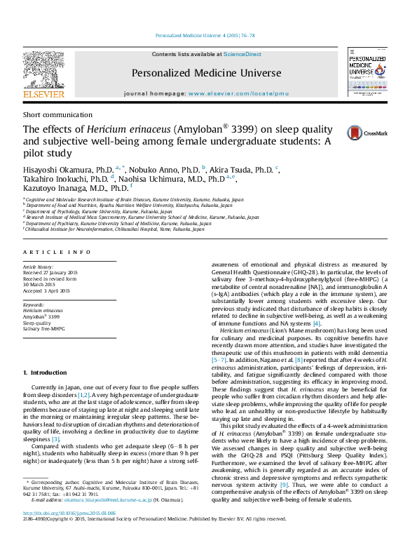 (PDF) The effects of Hericium erinaceus (Amyloban® 3399) on sleep ...