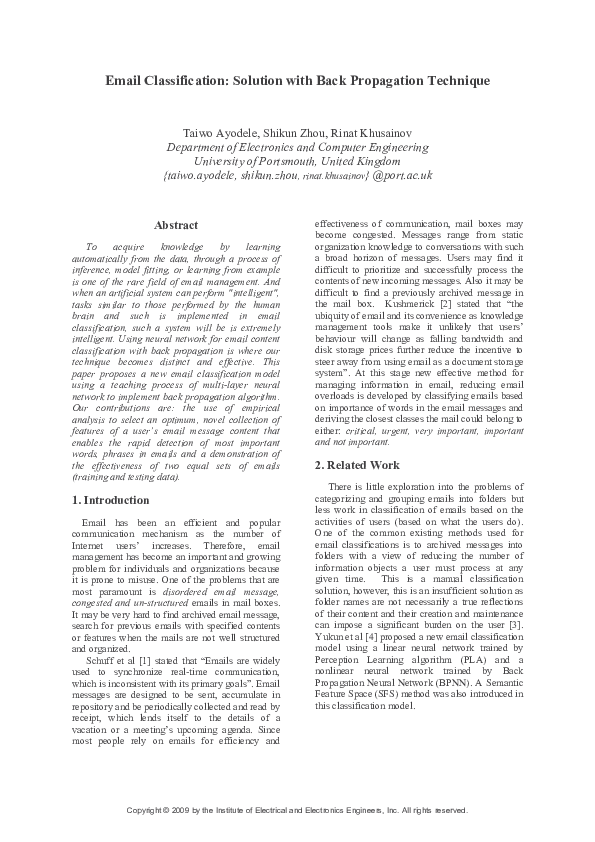 Pdf Email Classification Solution With Back Propagation Technique