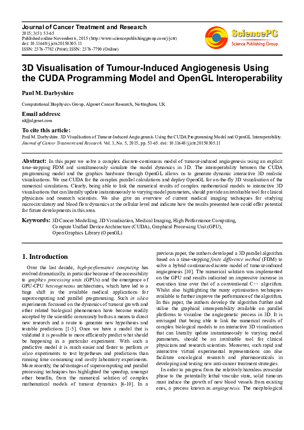 (PDF) 3D Visualisation of Tumour-Induced Angiogenesis Using the CUDA Programming Model and ...