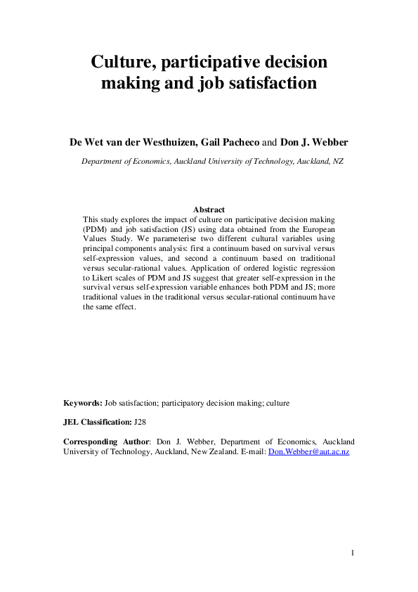 (PDF) Culture, participative decision making and job satisfaction