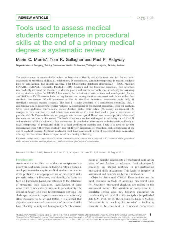 (PDF) Tools used to assess medical students competence in procedural skills at the end of a ...