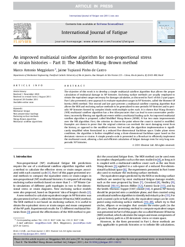 Pdf An Improved Multiaxial Rainflow Algorithm For Non Proportional