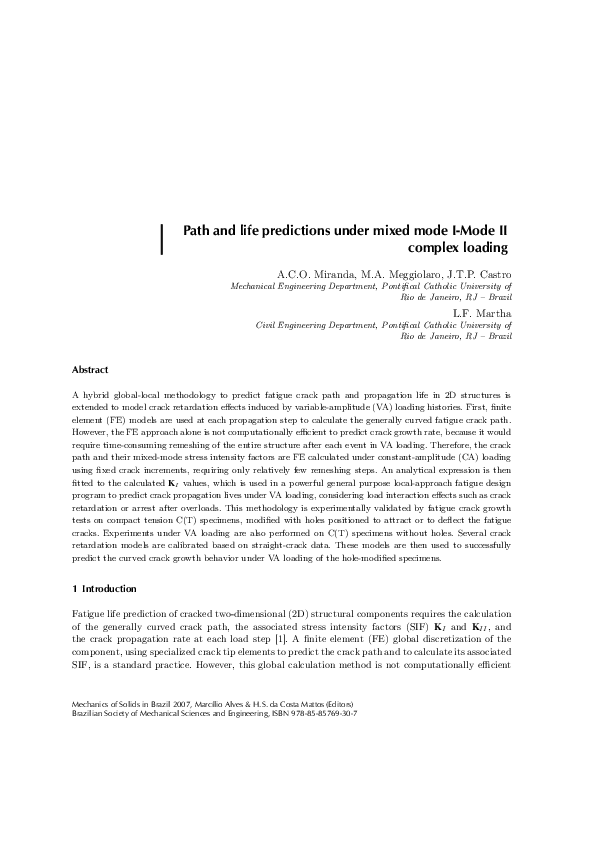 (PDF) Path and life predictions under mixed mode I-Mode II complex loading