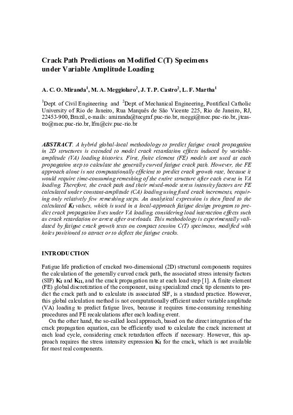 (PDF) Crack Path Predictions on Modified C (T) Specimens under Variable ...