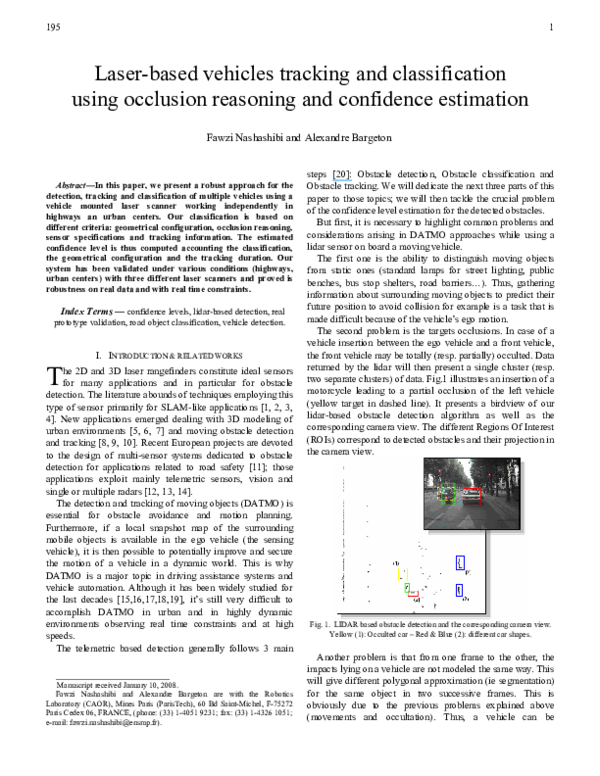 Pdf Laser Based Vehicles Tracking And Classification Using Occlusion
