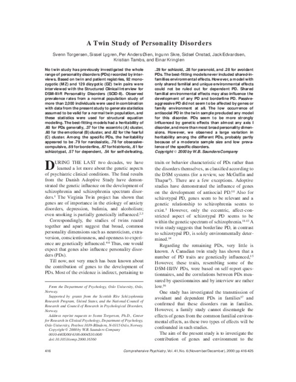 (PDF) A twin study of personality disorders