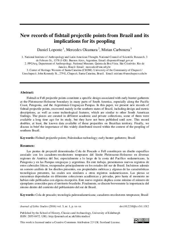 (PDF) New records of fishtail projectile points from Brazil and its ...