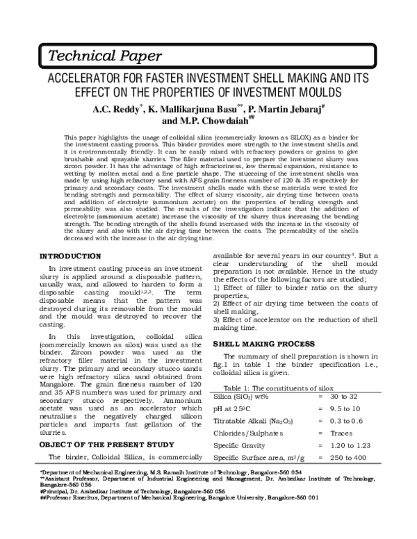 (PDF) Accelerator for faster investment shell making and its effect on ...