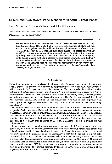(PDF) Starch and non-starch polysaccharides in some cereal foods