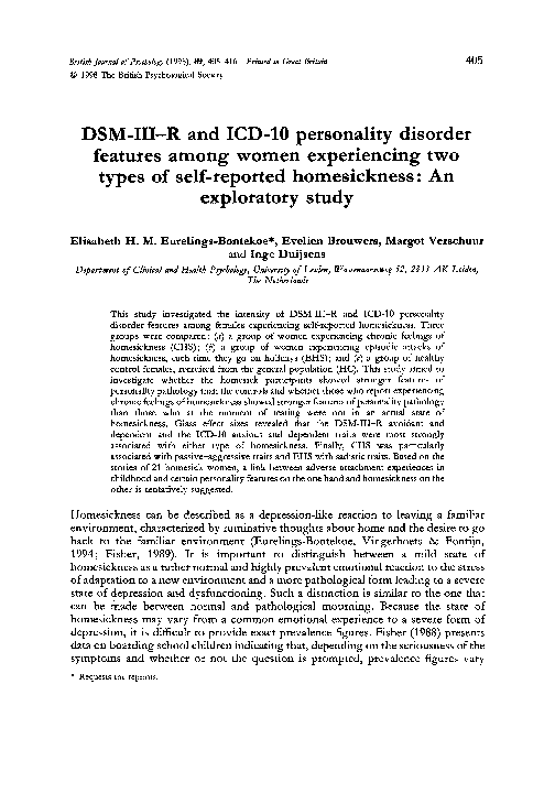 (PDF) DSM-III-R and ICD-10 personality disorder features among women ...