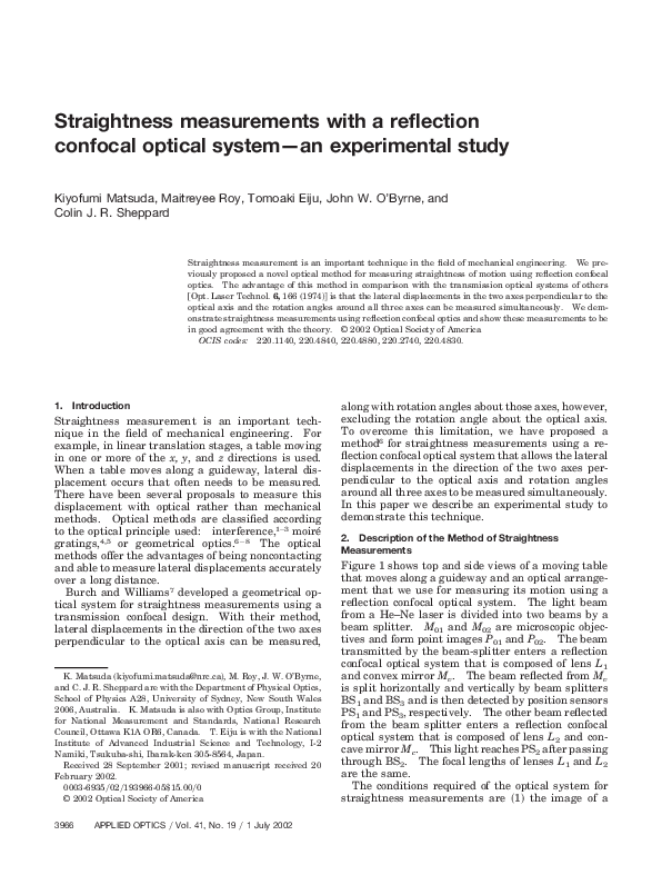 (PDF) Straightness measurements with a reflection confocal optical ...
