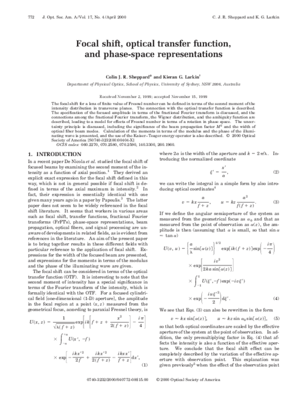 (PDF) Focal shift, optical transfer function, and phase-space ...