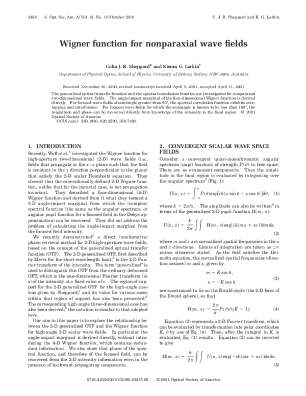 (PDF) Wigner function for nonparaxial wave fields