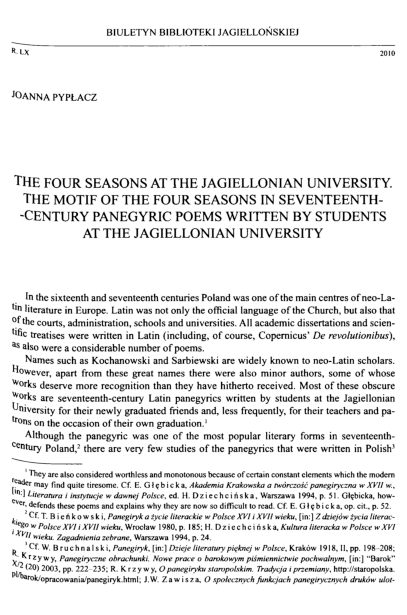 (PDF) The four seasons at the Jagiellonian University. The motif of the ...