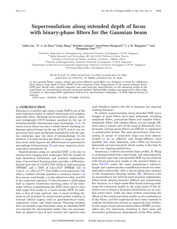 Pdf Superresolution Along Extended Depth Of Focus With Binary Phase