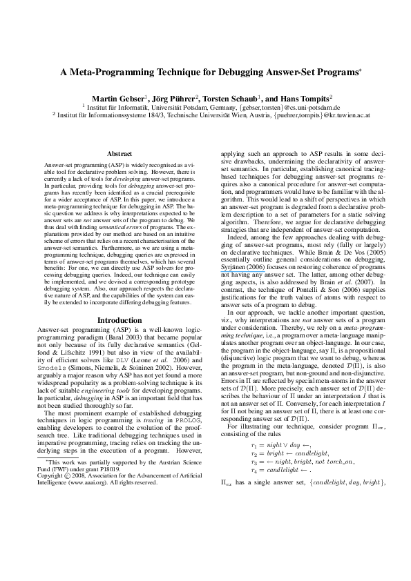 (PDF) A meta-programming technique for debugging answer-set programs | Martin Gebser - Academia.edu