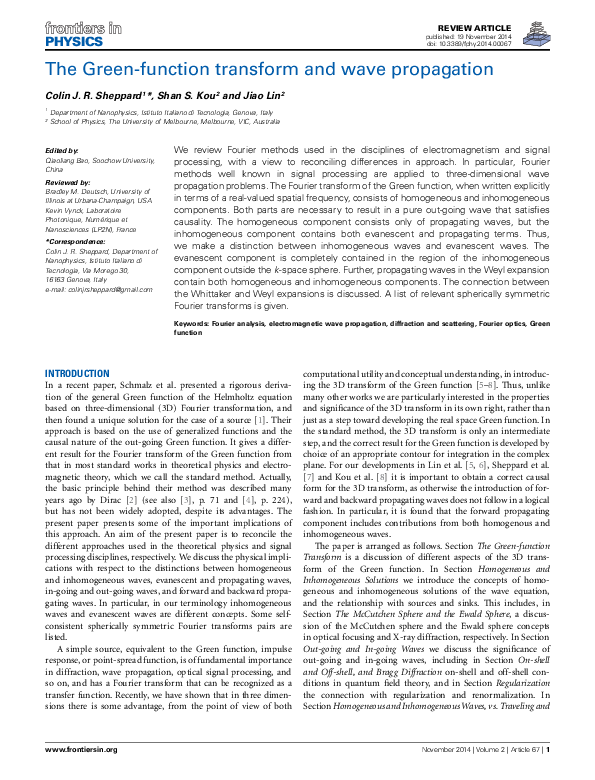 (PDF) The Green-function transform and wave propagation