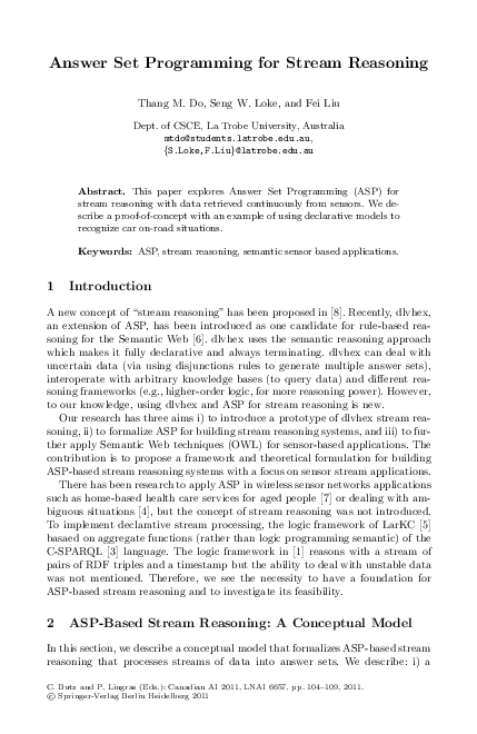 (PDF) Answer Set Programming for Stream Reasoning