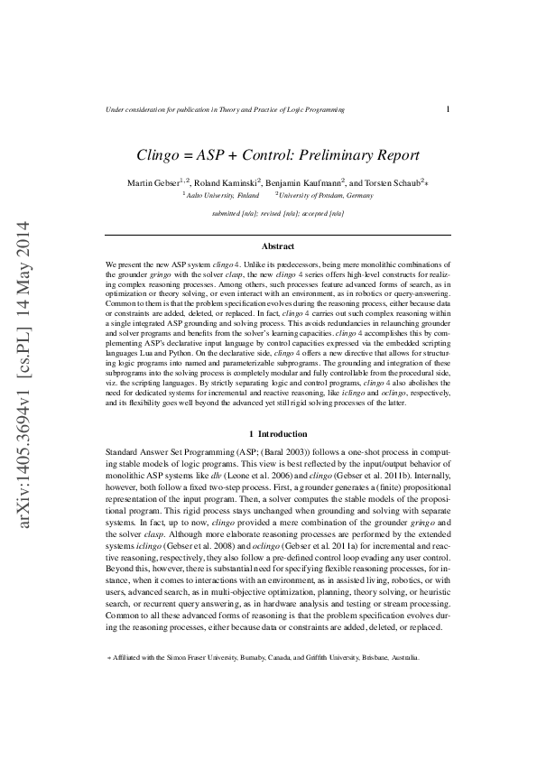 Pdf I Dlvms Preliminary Report On An Automatic Asp Solver Selector Francesco Calimeri