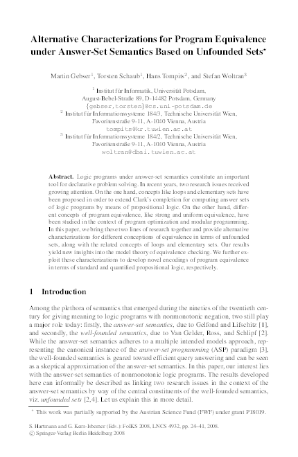 Pdf Program Equivalence In Answer Set Semantics