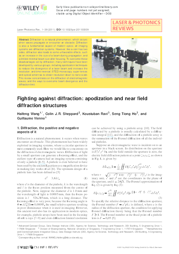 (PDF) Fighting against diffraction: apodization and near field diffraction structures