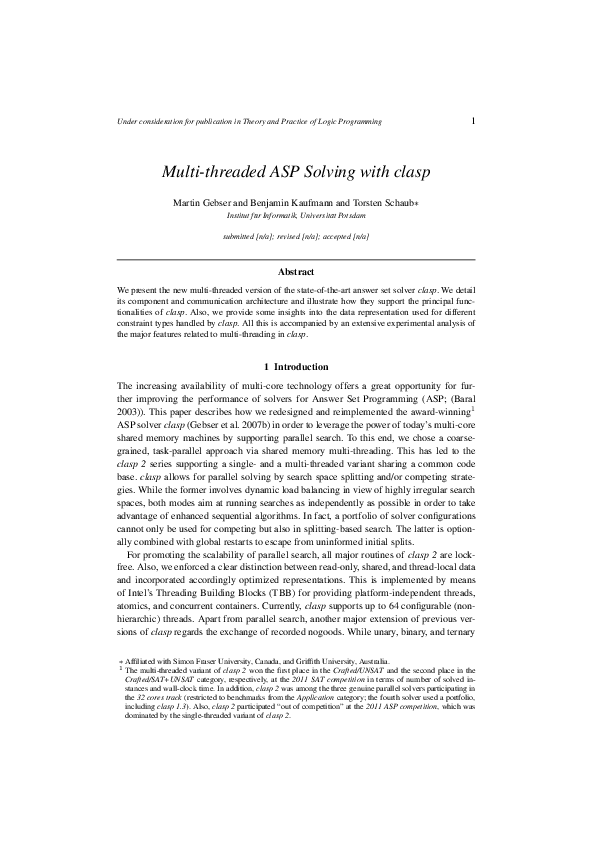 (PDF) Multi-threaded ASP Solving with clasp