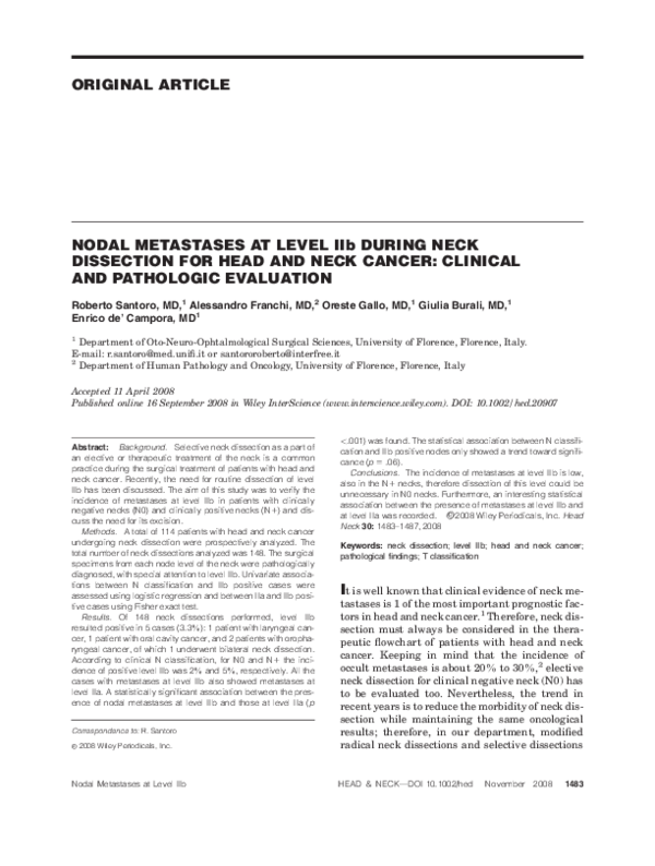 (PDF) Nodal metastases at level IIb during neck dissection for head and ...