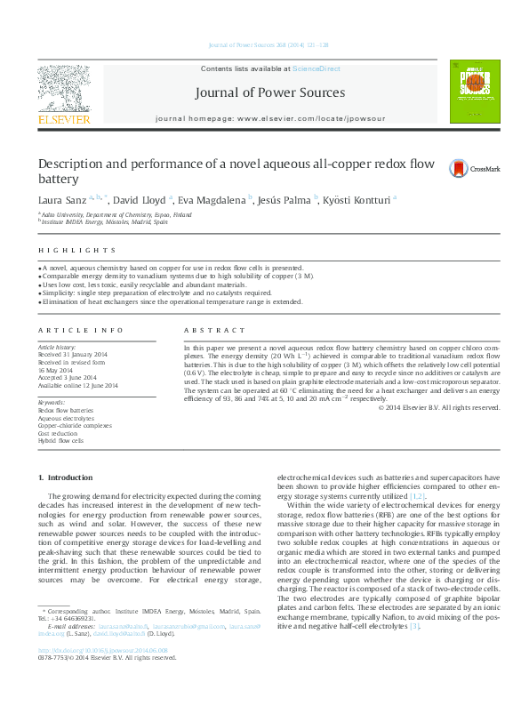 (PDF) Description and performance of a novel aqueous all-copper redox ...