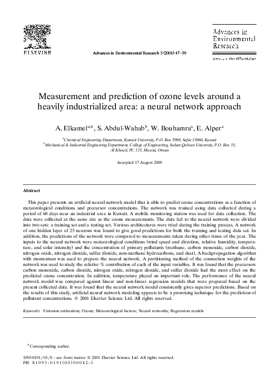 (PDF) Measurement and prediction of ozone levels around a heavily industrialized area: a neural ...