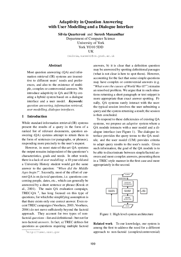(PDF) Adaptivity in question answering with user modelling and a dialogue interface