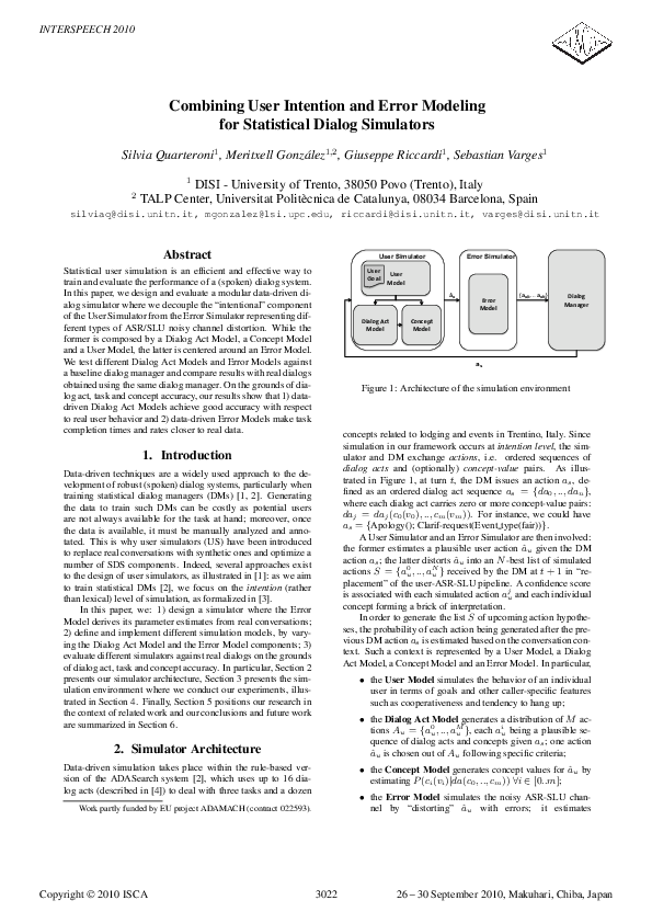 Pdf Combining User Intention And Error Modeling For Statistical