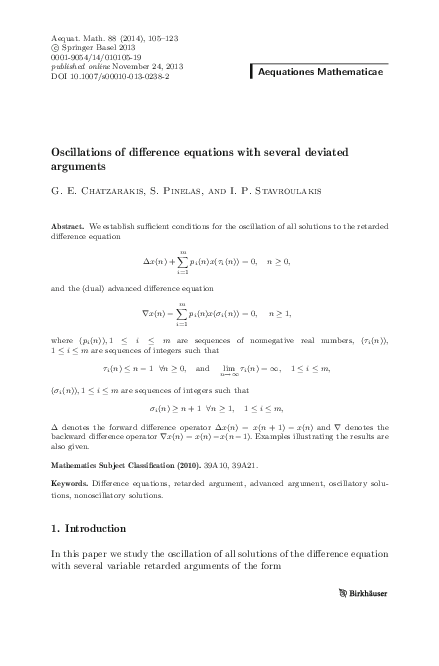 Pdf Oscillations Of Difference Equations With Several Deviated Arguments
