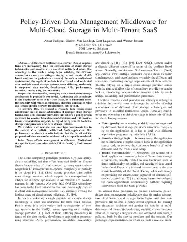 Policy Driven Data Management Middleware For Multi Cloud Storage In Multi Tenant Saas Ansar