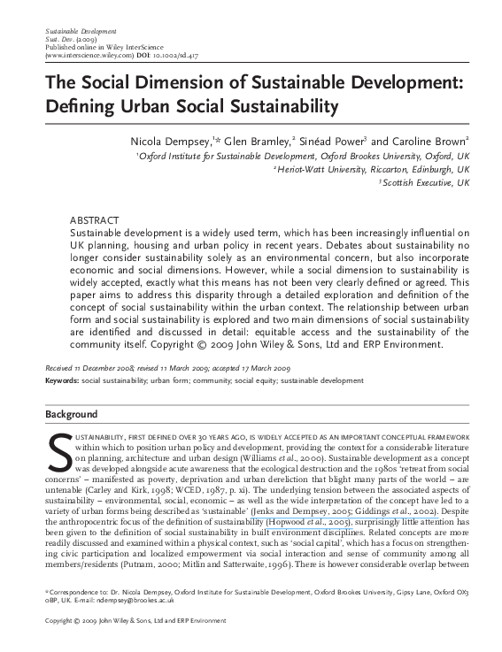 (PDF) The social dimension of sustainable development: Defining urban ...