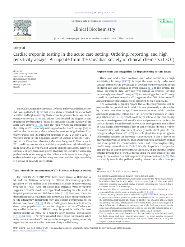 (PDF) Verification and Implementation of a Point-of-Care Troponin Test ...